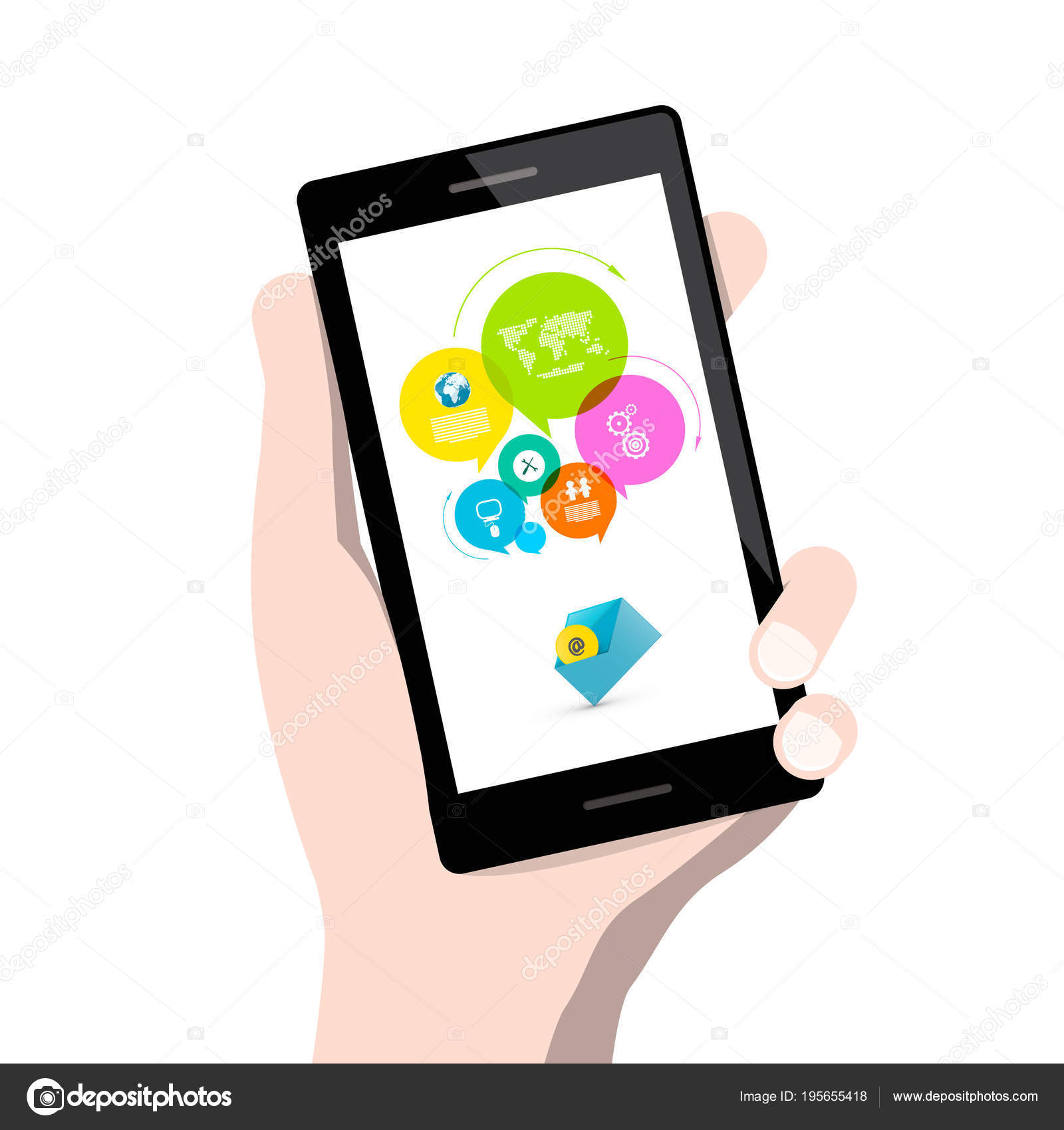 Infographic App on Mobile Phone with Email Icon in Human Hand Stock ...