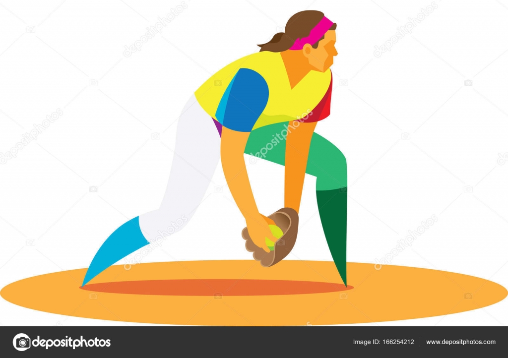 Young girl softball pitcher prepares to throw the ball Stock Vector ...