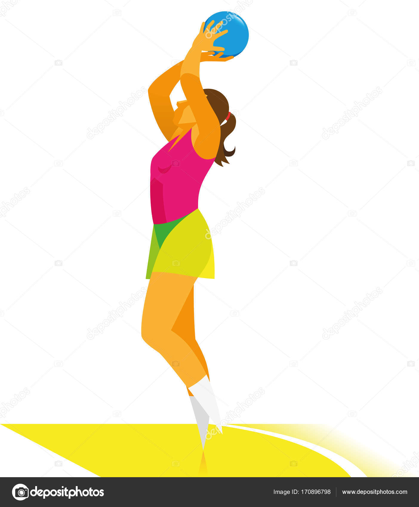 A young girl is a netball player that throwing the ball in the Stock ...