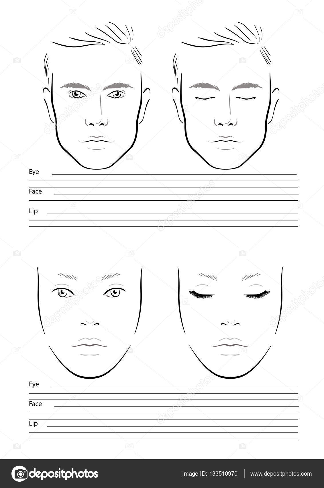 Face Chart Makeup Artist Blank Template Vector Illustration Stock
