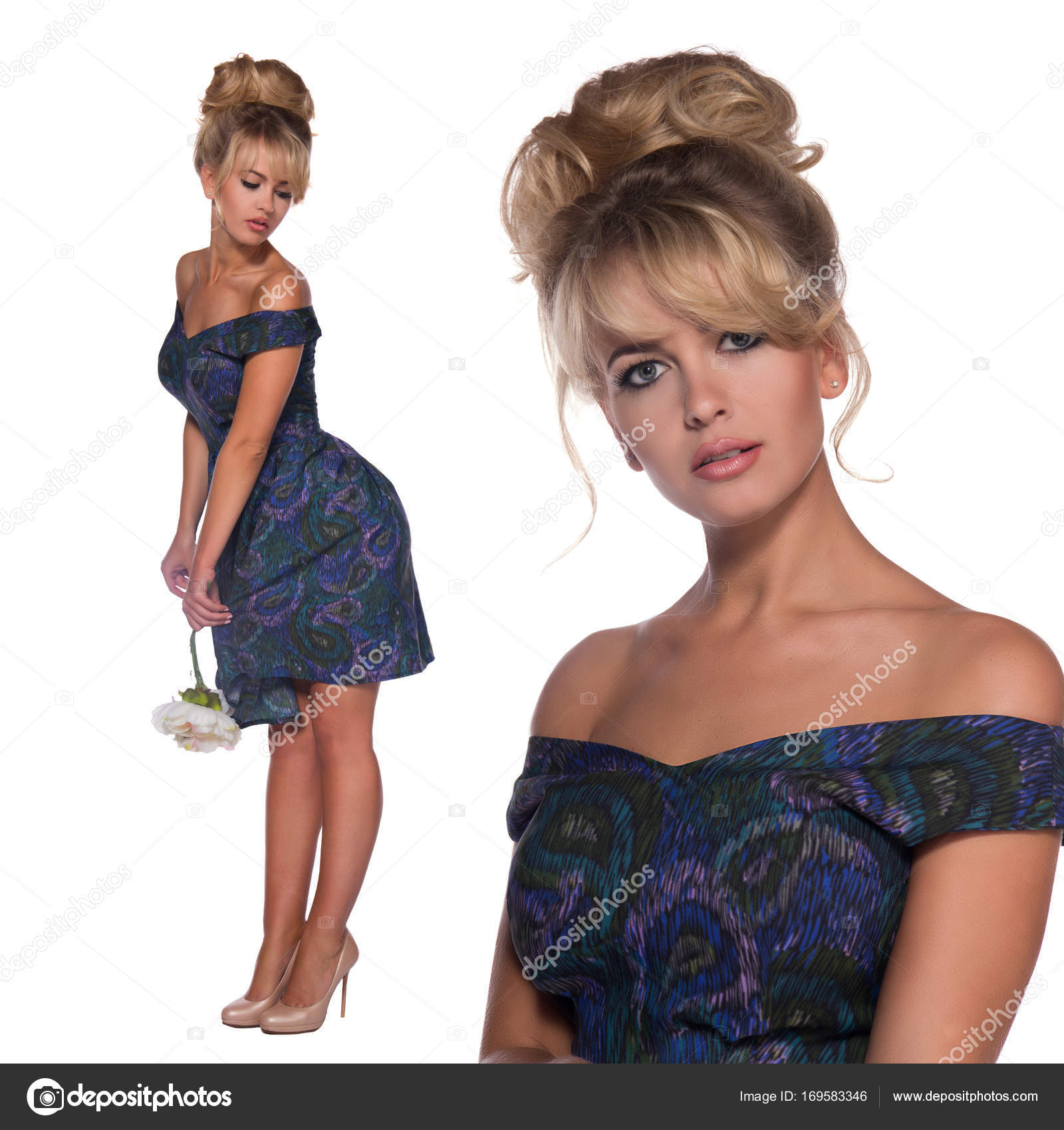 Portrait Beautiful Blonde Woman Retro Dress Style Copy Space Vintage