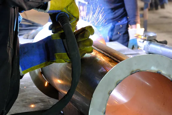 Welder works on deck of chemical tanke — Stock Photo © karelstudio #2230417