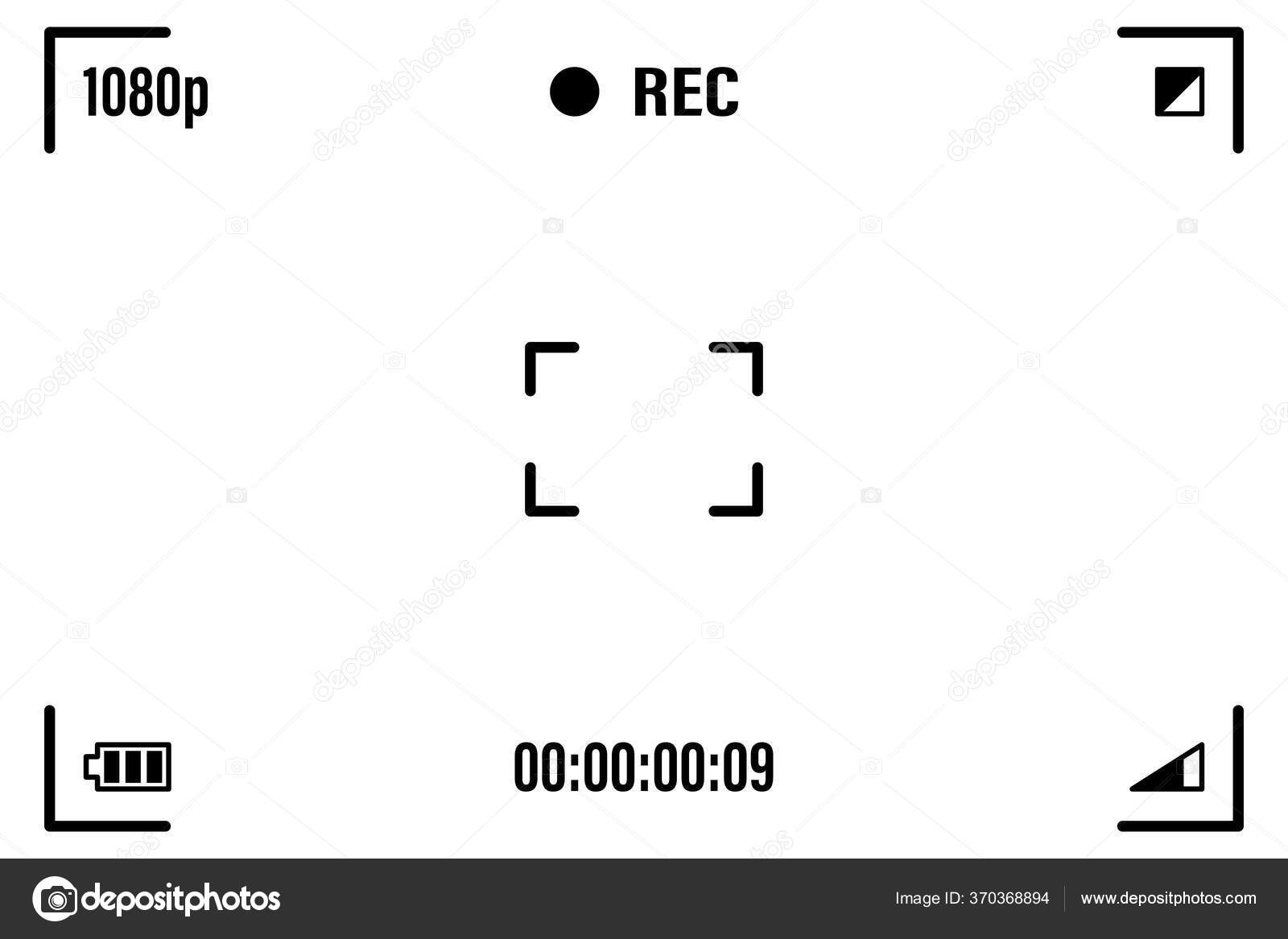 Camera screen with white frame, figures and battery symbol. Camcorder ...