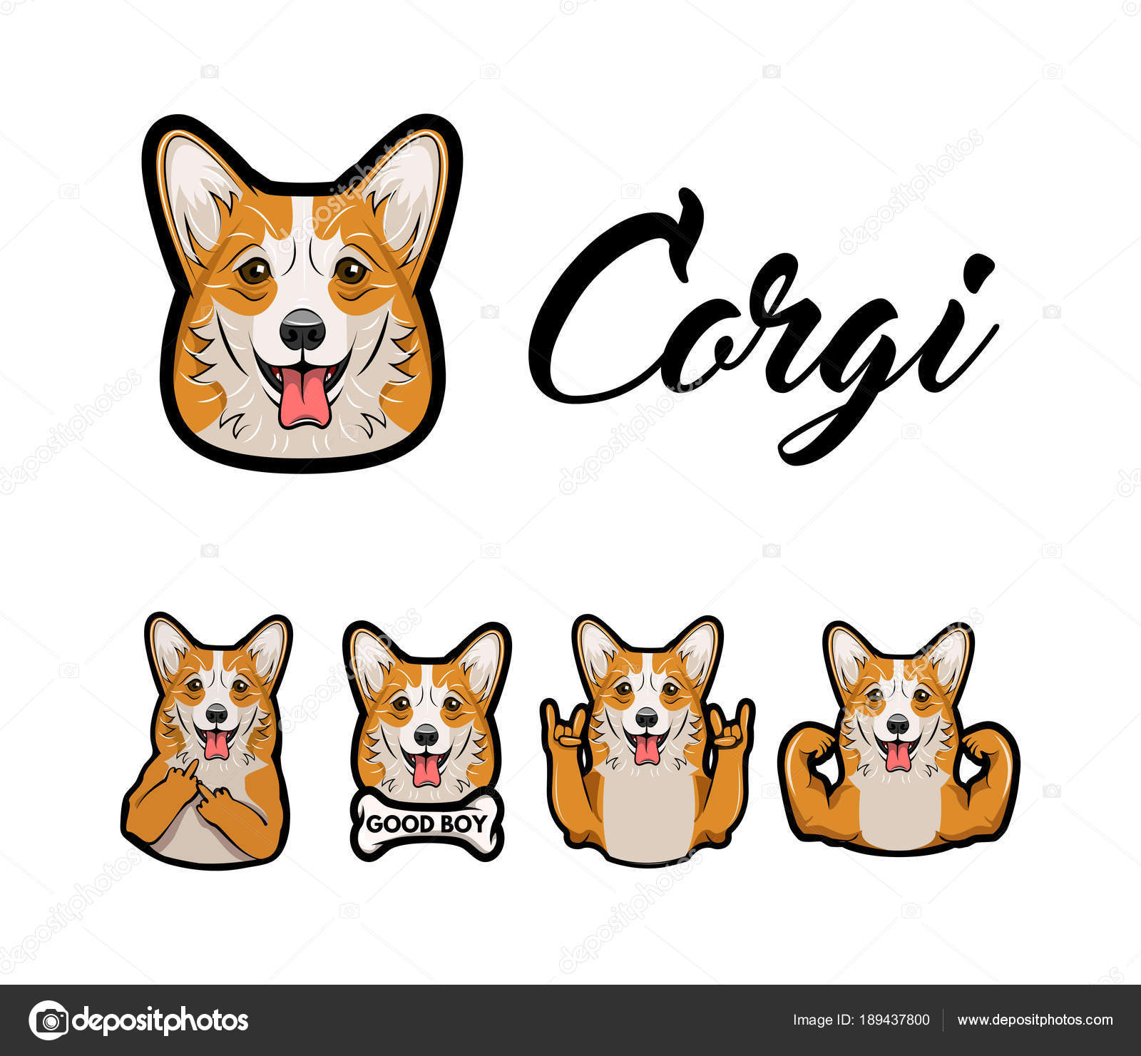 Corgi. Middle finger, bone, horns, rock gesture, muscles. Vector. Stock ...