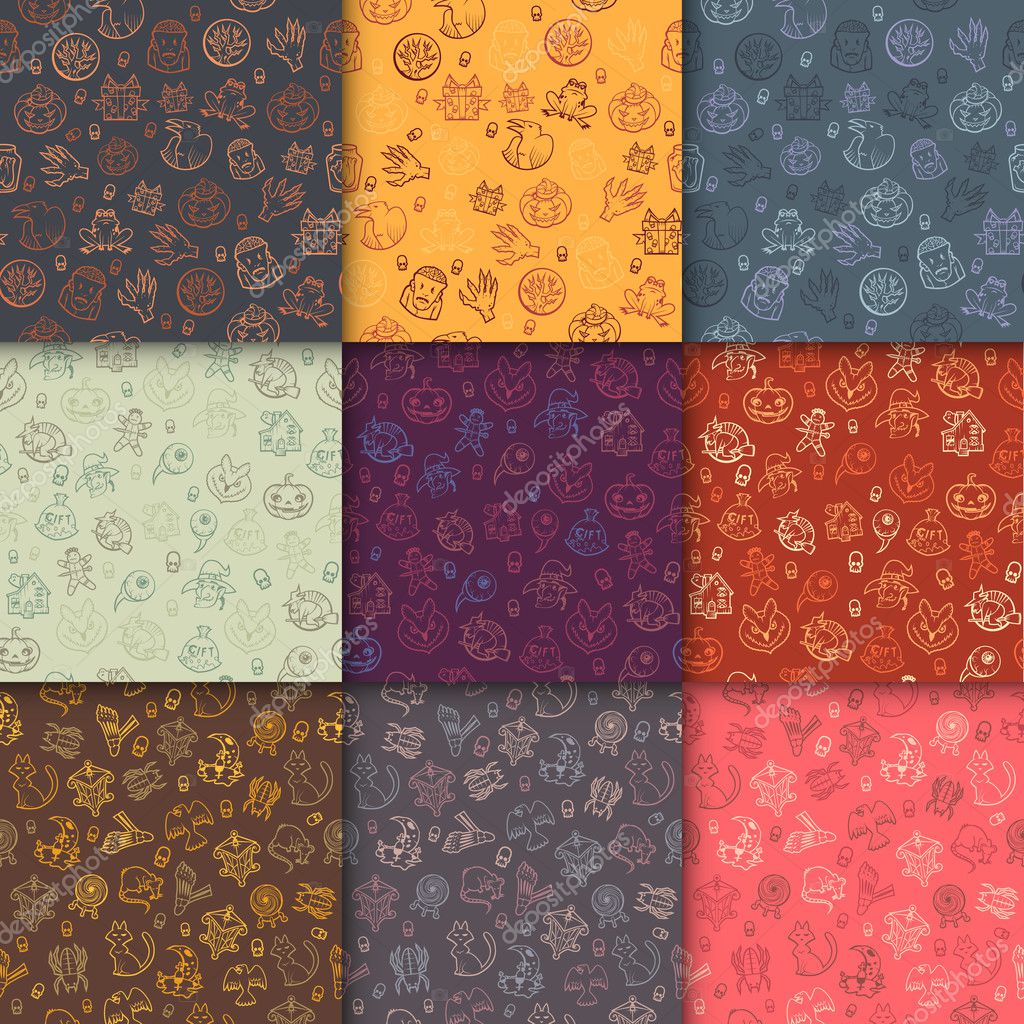 Set of halloween backgrounds. Collection of seamless patterns in the ...