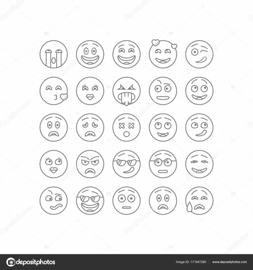 Set of thin line emoticons, emoji isolated on white background, vector ...