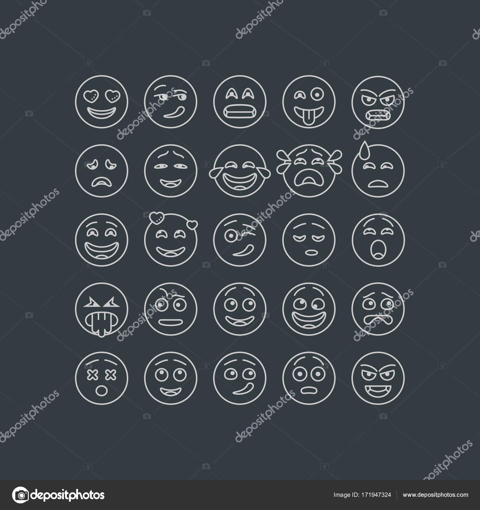 Conjunto de emoticonos de línea delgada, emoji aislado sobre fondo ...