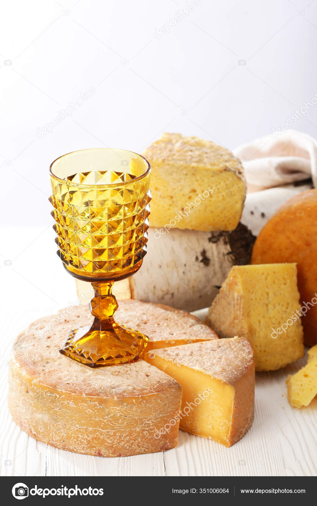Big Pieces Cheese White Background Vintage Glass Wine Glass Glass ...