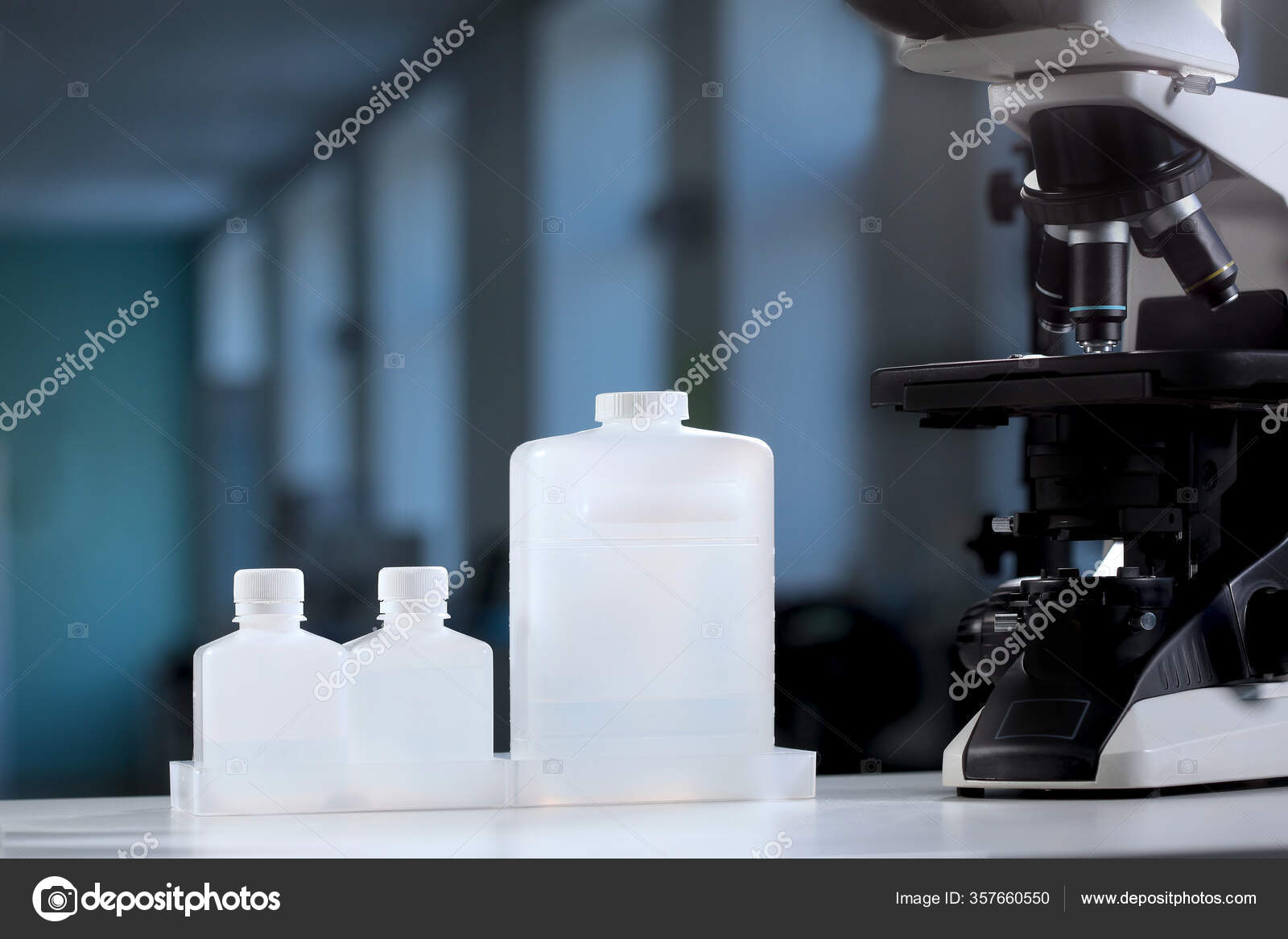 Plastic Containers Form Bottles Microscope Table Clinical Diagnostic ...