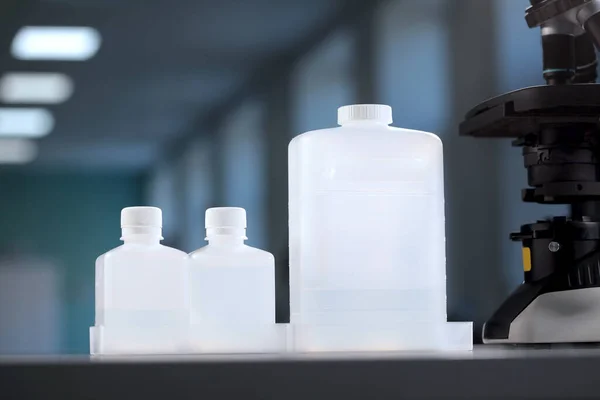 Plastic Containers Form Bottles Microscope Table Clinical Diagnostic ...