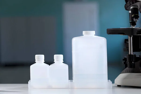 Plastic Containers Form Bottles Microscope Table Clinical Diagnostic ...
