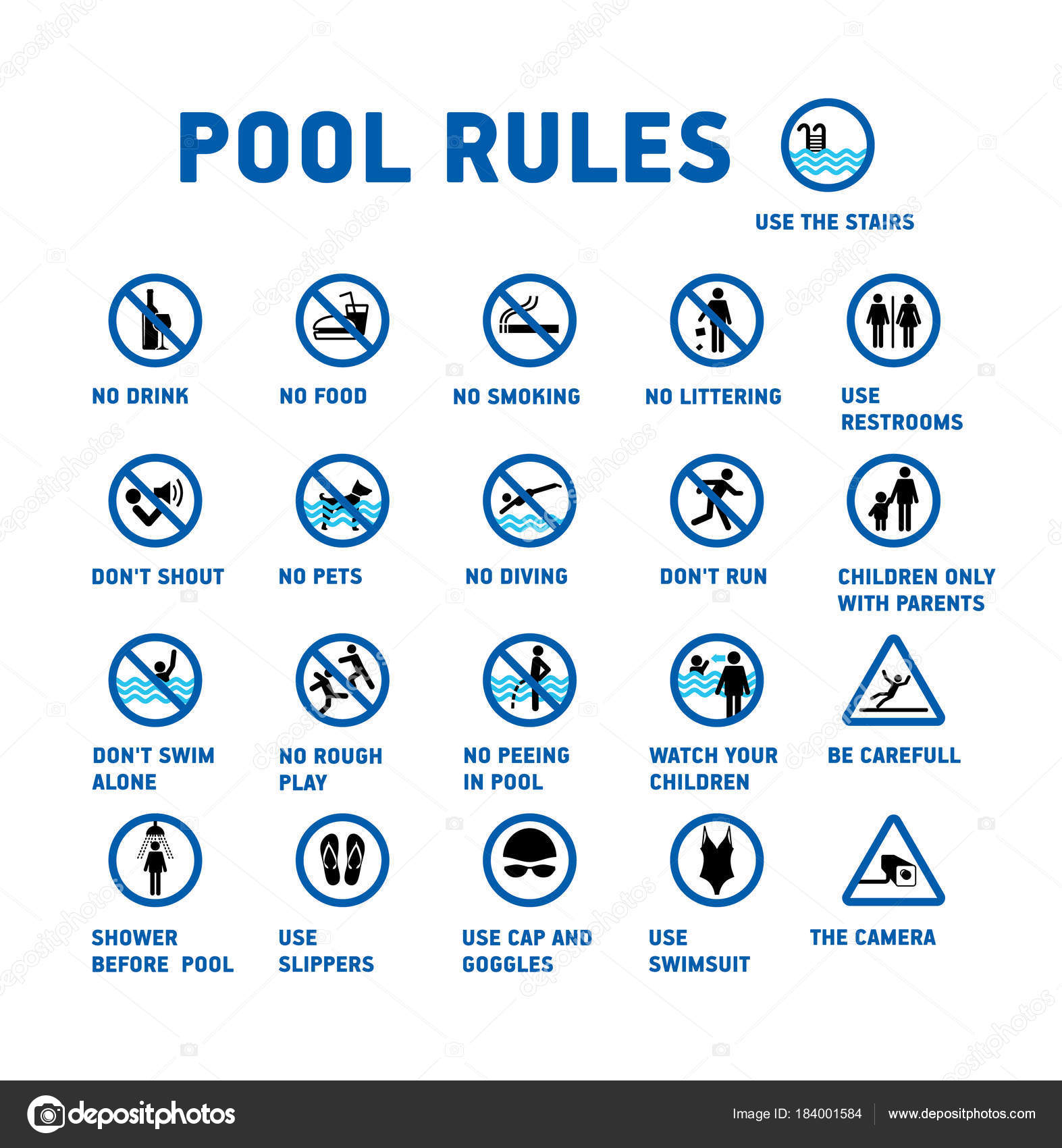 Swimming pool rules. Set of icons and symbol for pool. Stock Vector by ... Swimming pool rules. Set of icons and symbol for pool. Stock Vector by ...