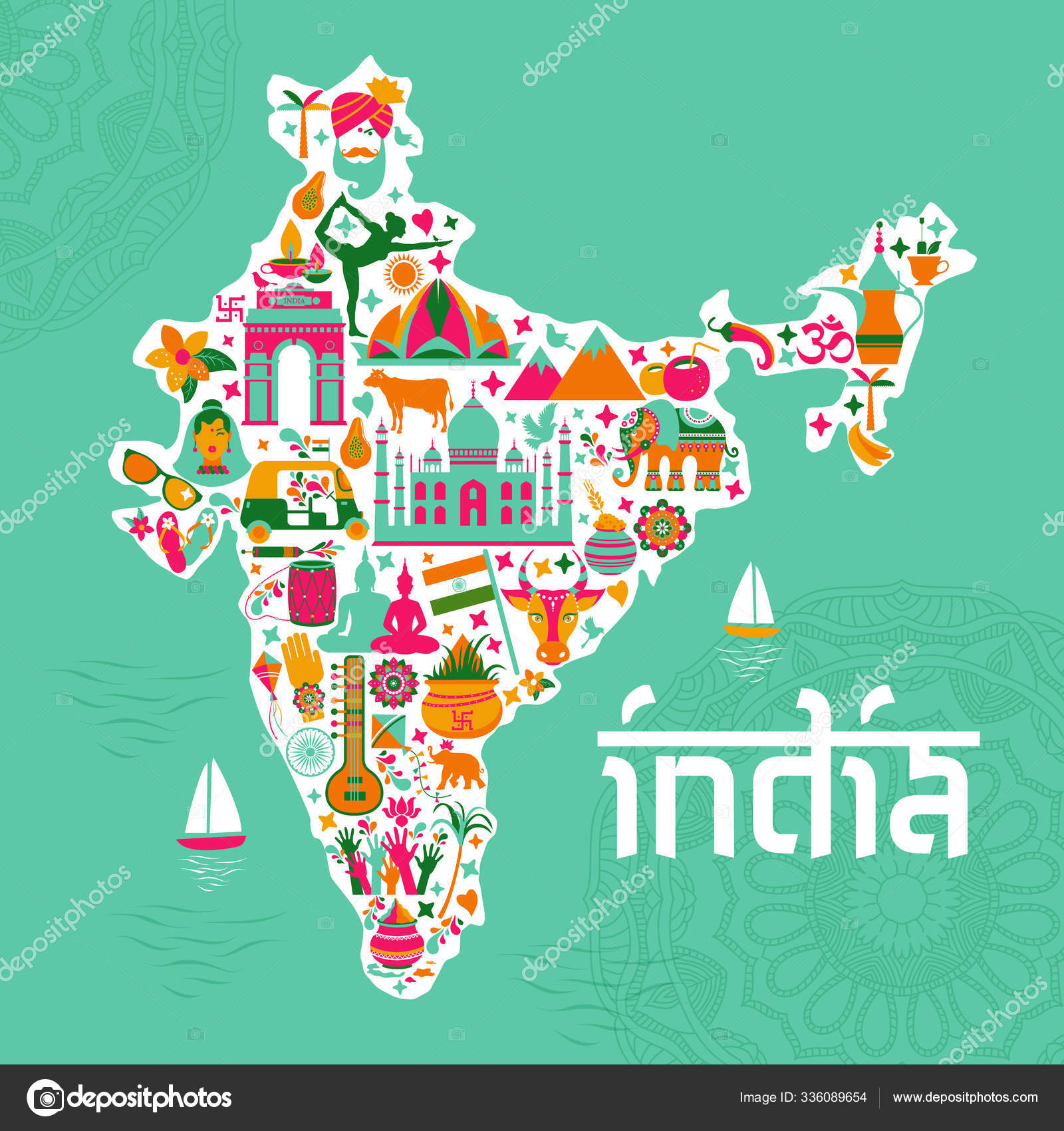 Vettoriale stockSimboli tradizionali sotto forma di una mappa dell ...