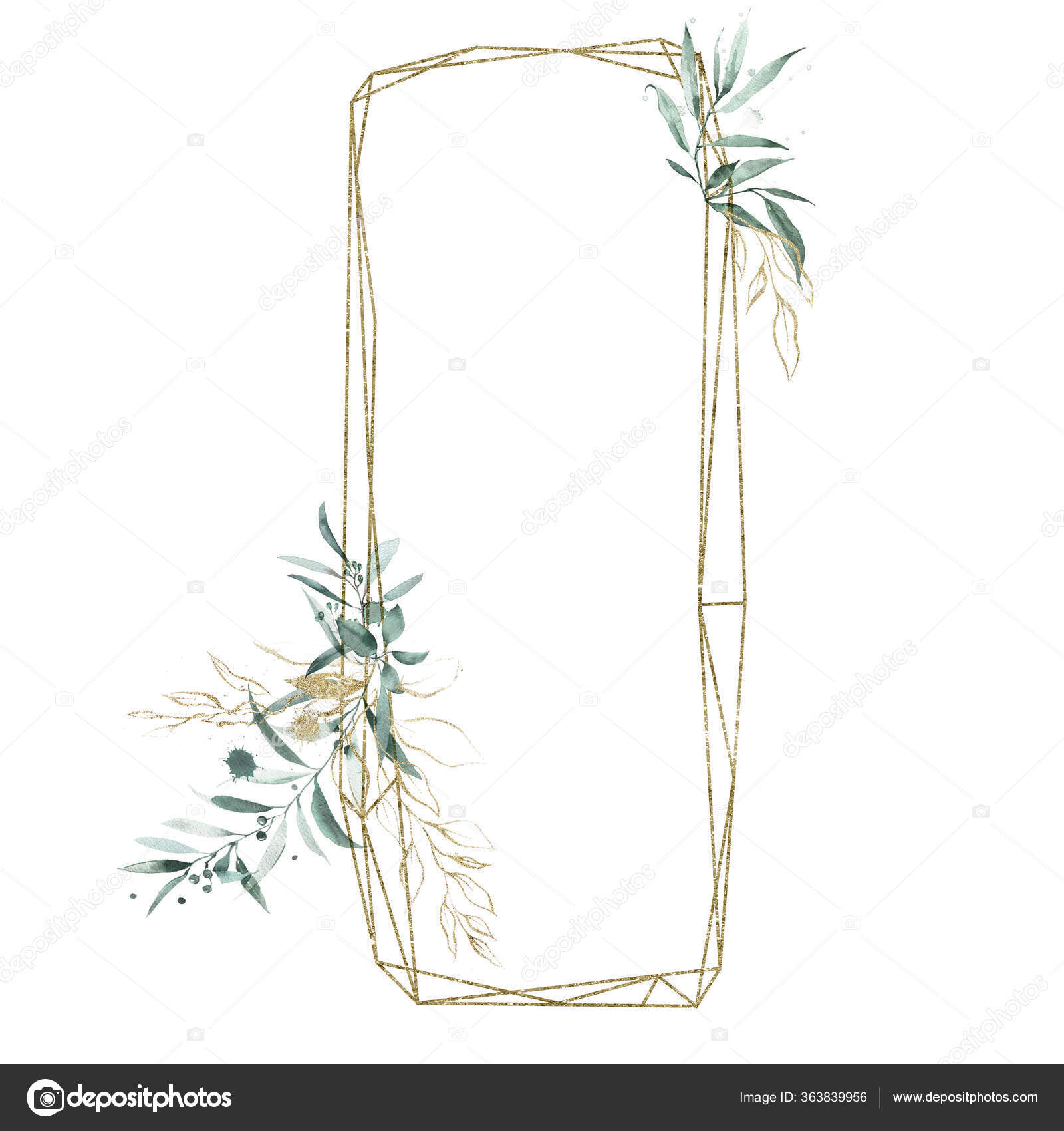 Rectangular frame for wedding invitation or feminine card. Golden ...