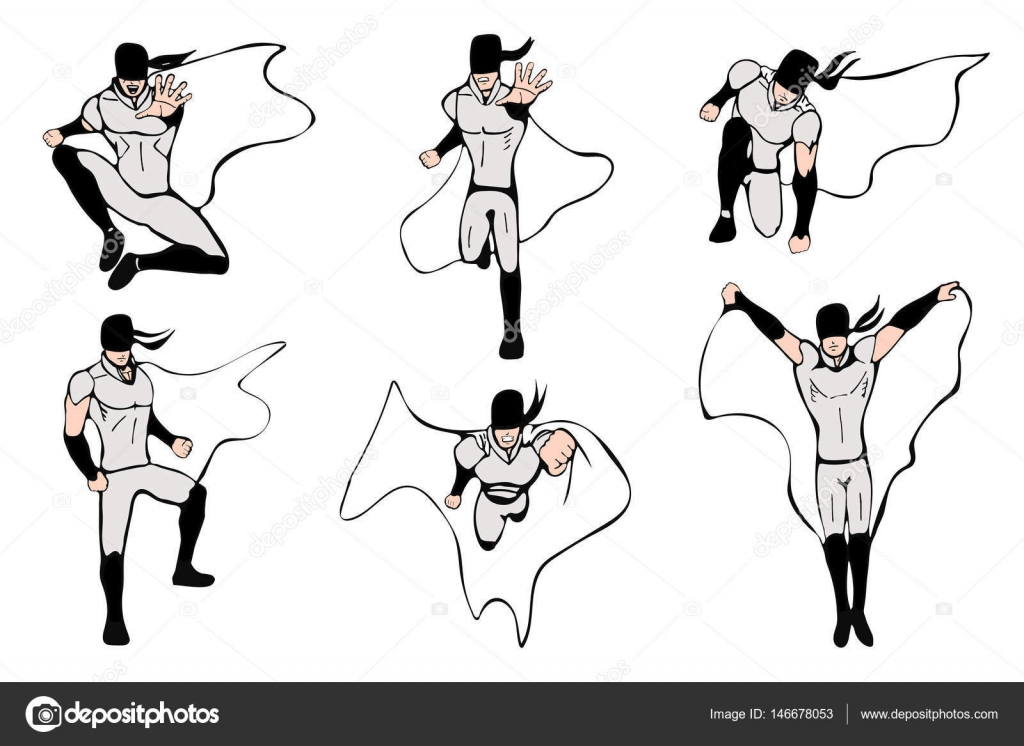 Hand drawn superhero models in various poses. Stock Vector Image by ...