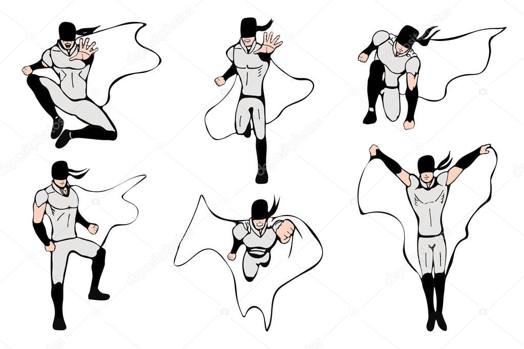 Hand drawn superhero models in various poses. — Stock Vector © Sheunw ...