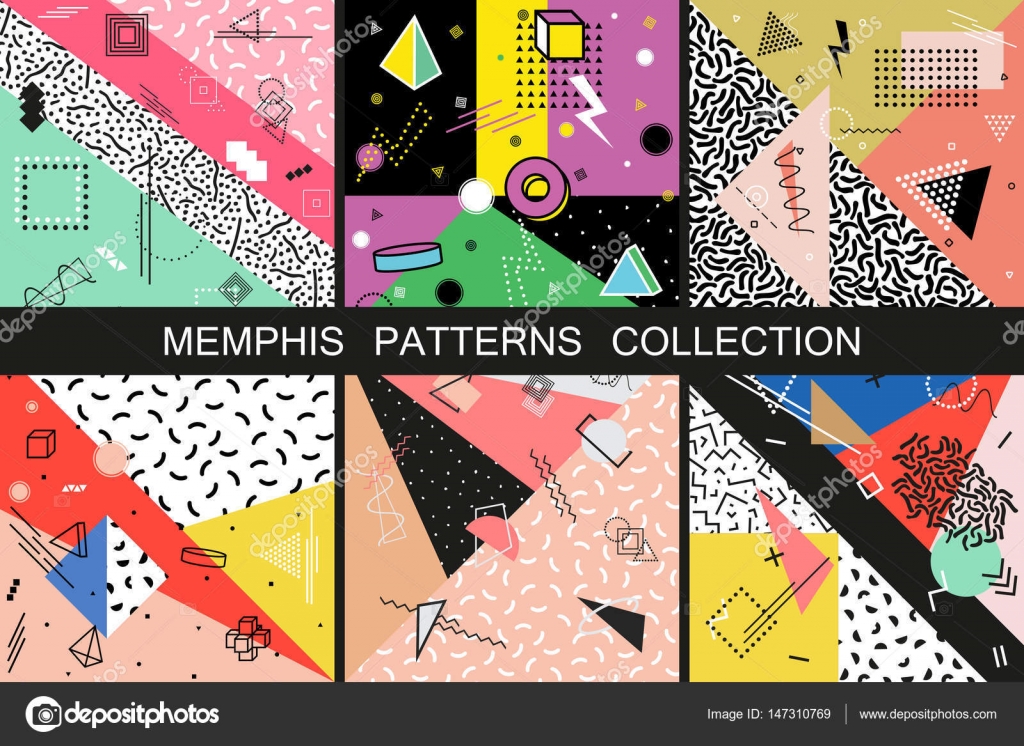 Collection of vector abstract memphis patterns with geometric shapes ...