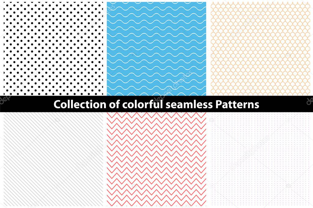 Colección de patrones simples y coloridos sin costura. 2024