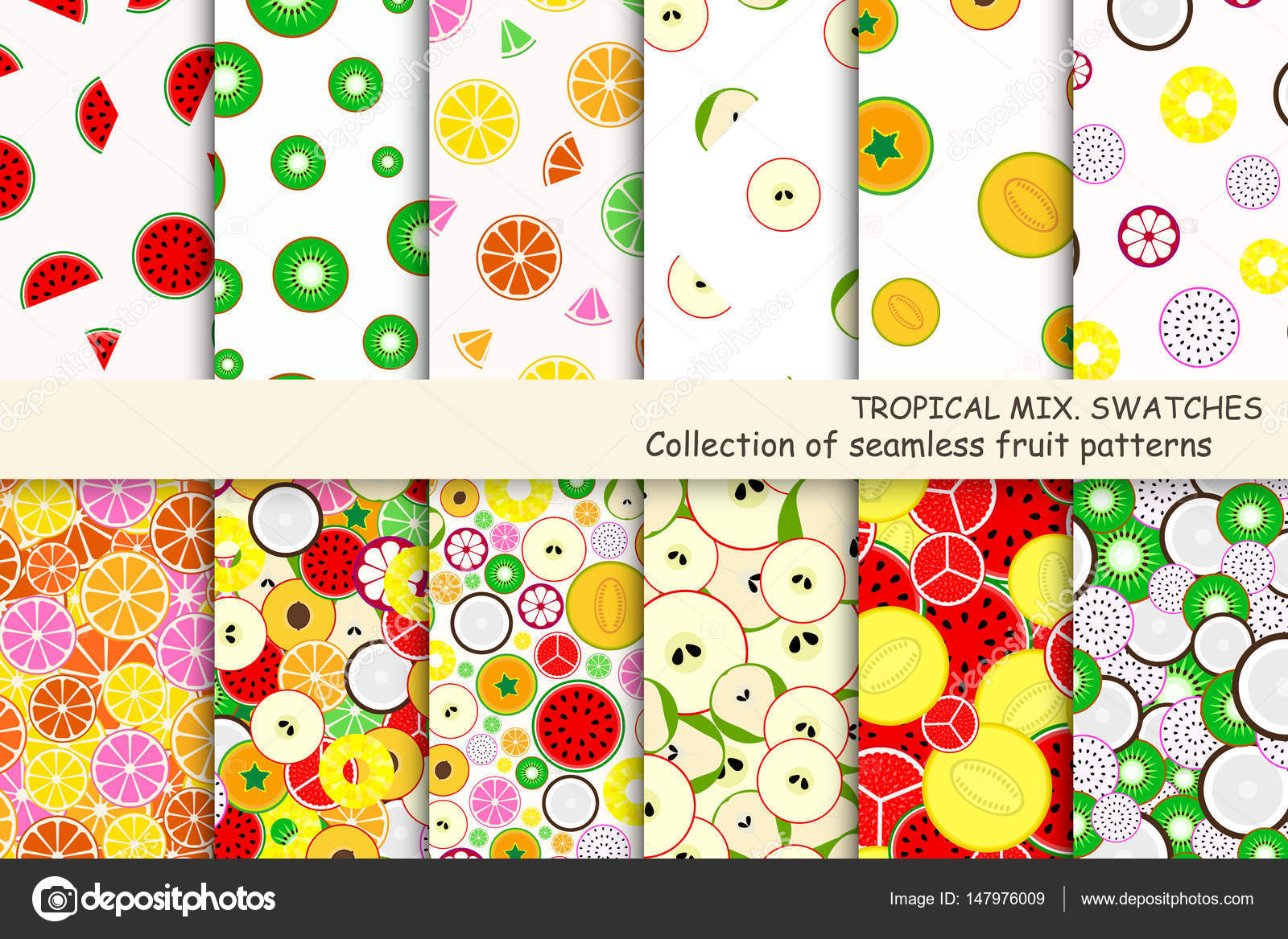 Fruit seamless patterns - swatches. Stock Vector by ©Sheunw 147976009