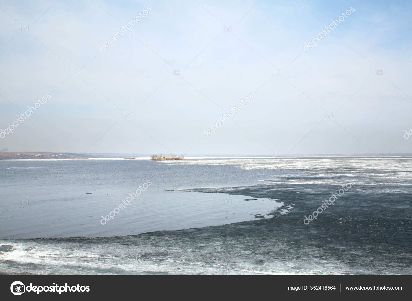 River Landscape Dissection Drift Ice Early Spring Trees Shore Leaves ...