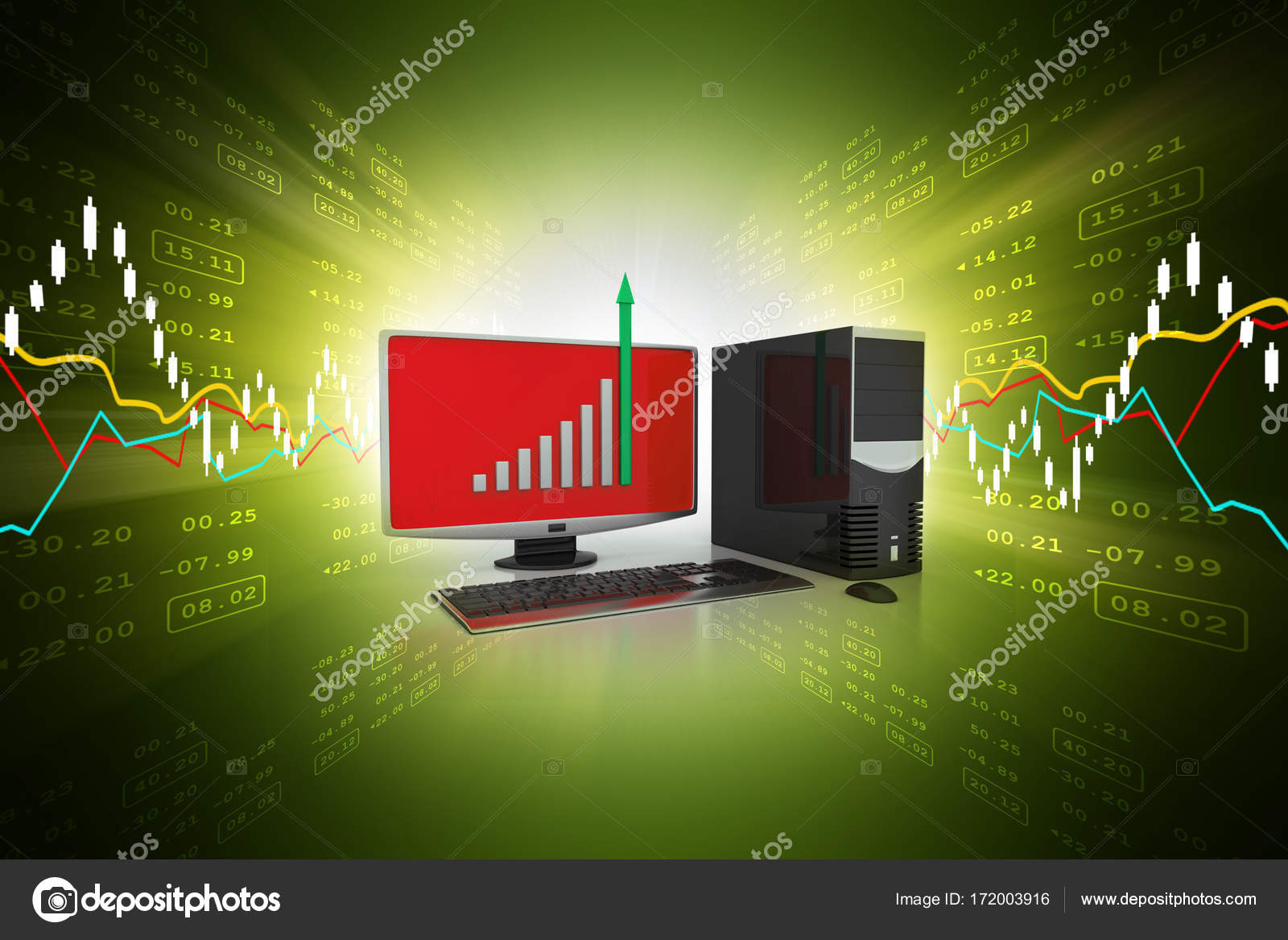 3d illustration of Computer showing a finance graph — Stock Photo ...