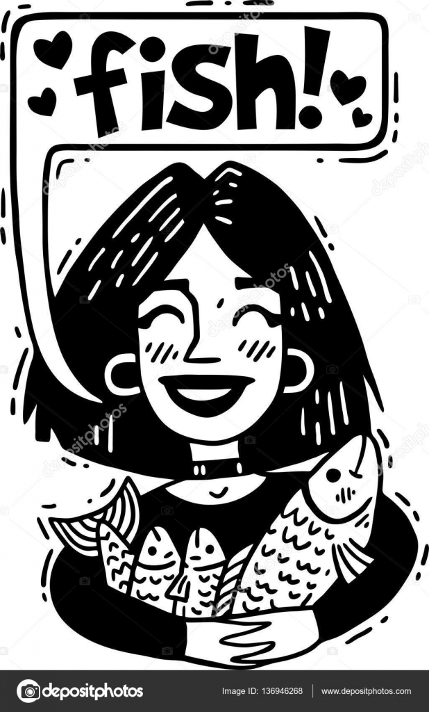 I love fish girl hugging Different types of fish comics Stock Vector ...