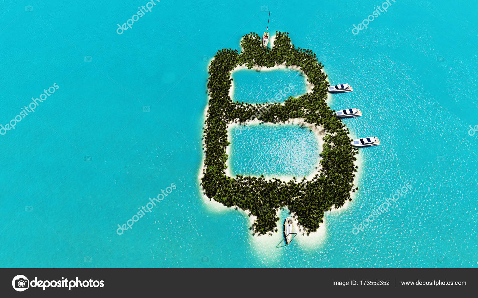 Tropical island in the form of Bitcoin 3D render – Stock Editorial ...