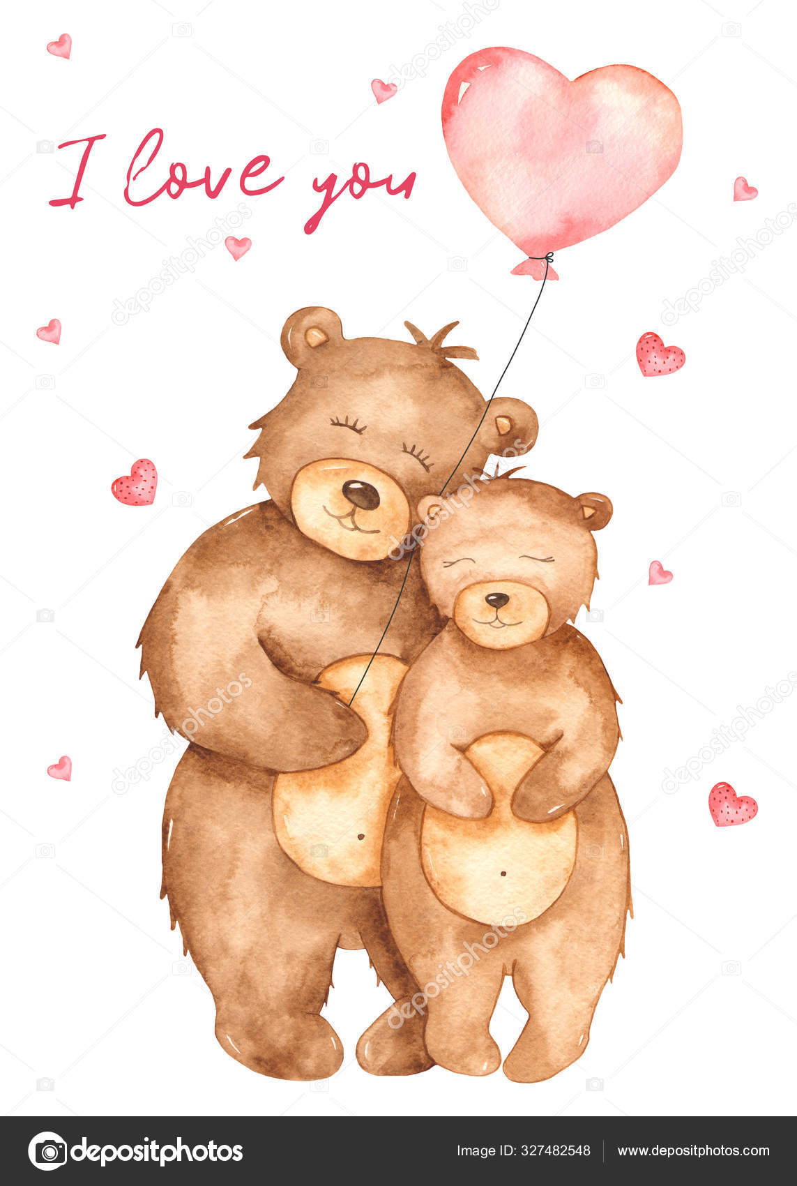Watercolor card with cute bears in love cuddling Stock Illustration by ...