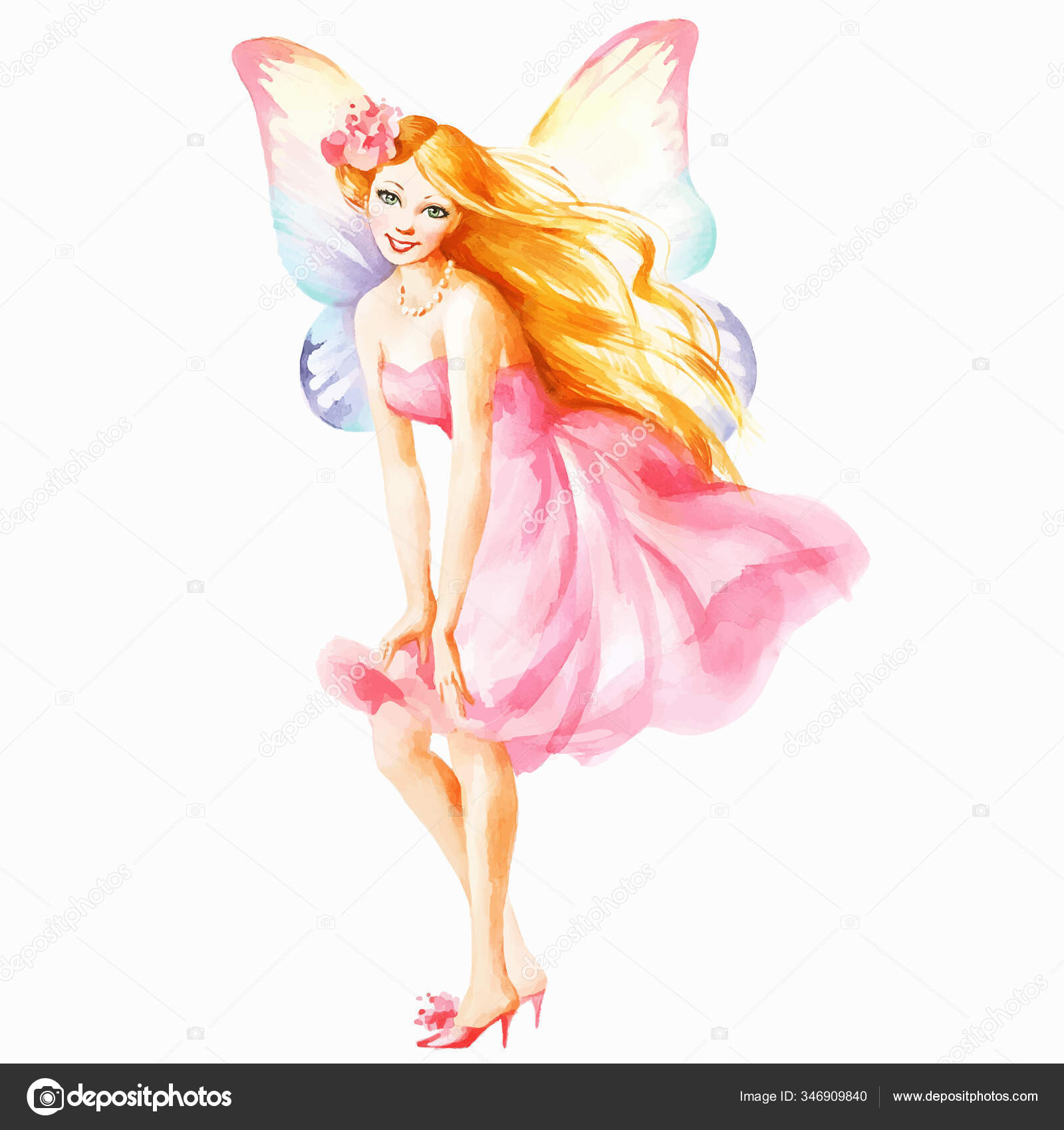 Fairy Watercolor Vector Illustration White Background Stock Vector by ...