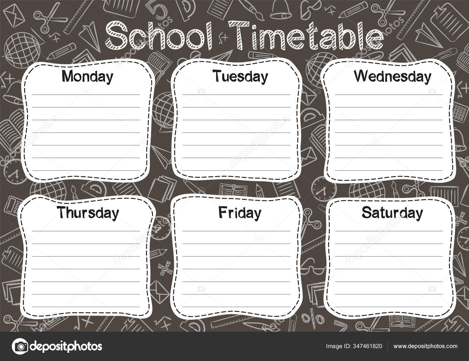 Template School Schedule Days Week Students Vector Illustration Black ...