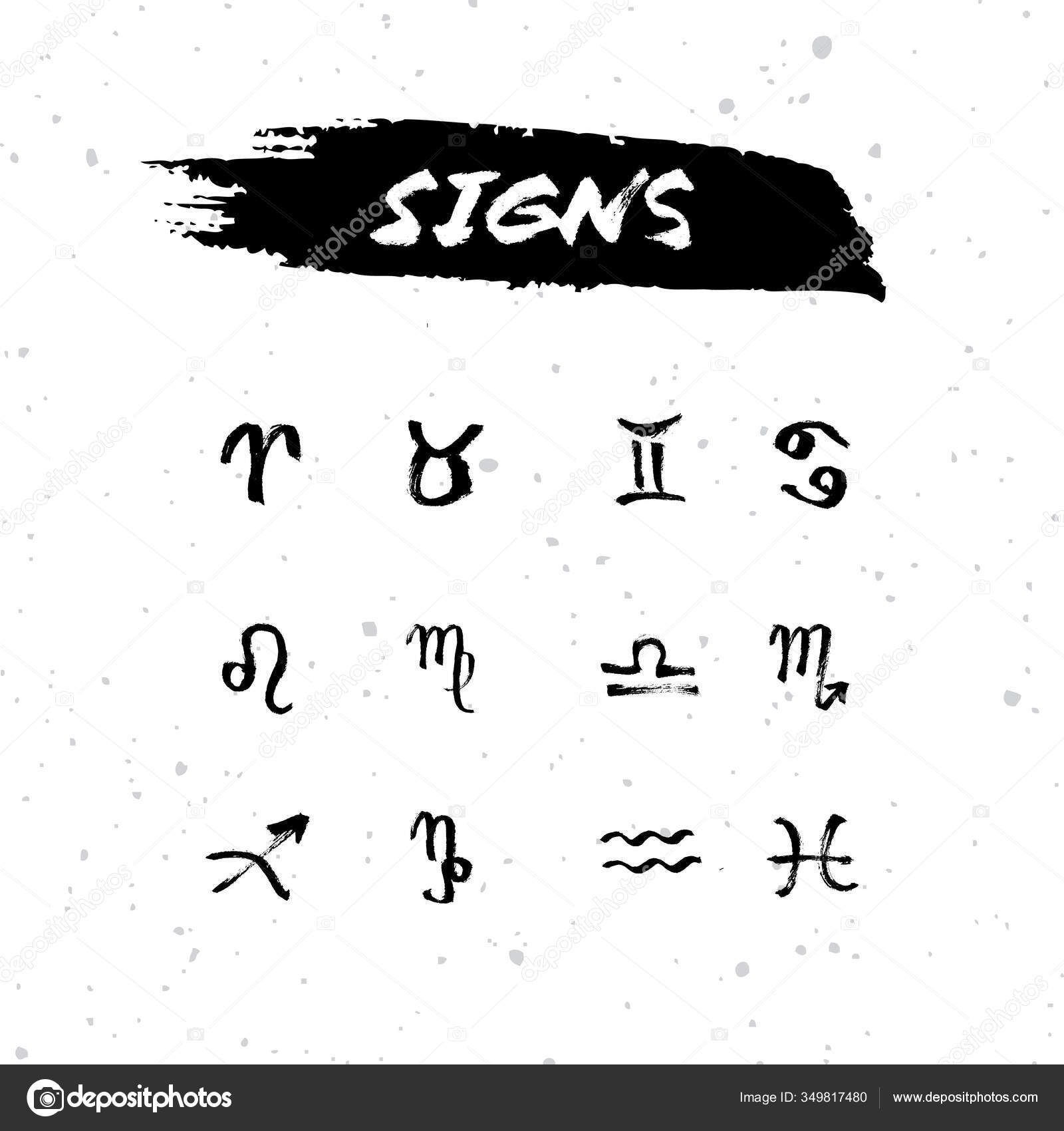 Vector Handdrawn Brush Ink Set Zodiac Signs Collection Twelve Hand ... Vector Handdrawn Brush Ink Set Zodiac Signs Collection Twelve Hand ...