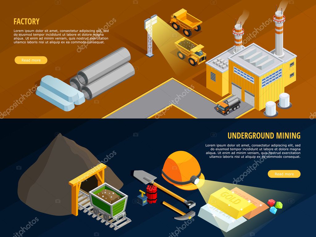 Mining Horizontal Banners Set Stock Vector by ©macrovector 125896222