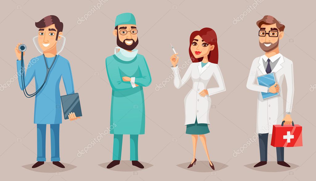 Medical Professionals People Retro Cartoon Poster — Stock Vector ...