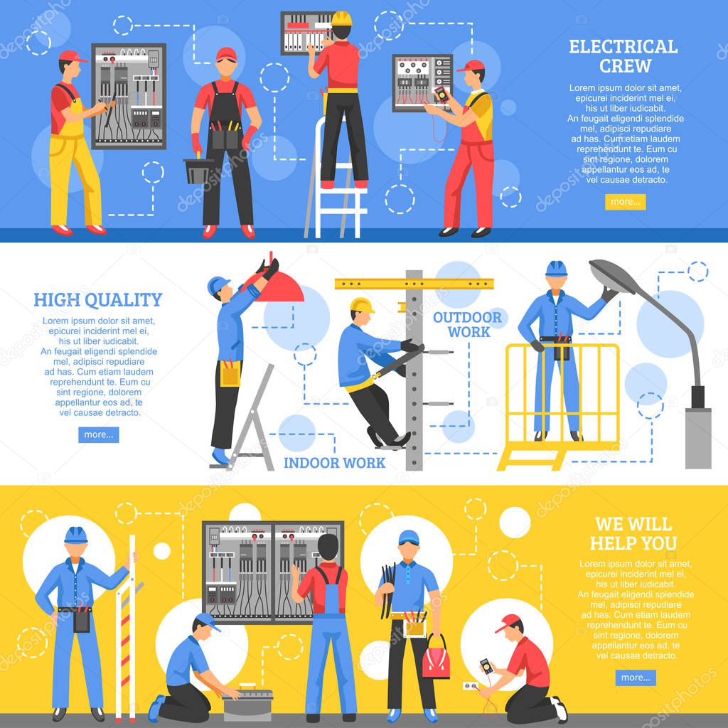 Electrical Works Horizontal Banners — Stock Vector © macrovector #128976436