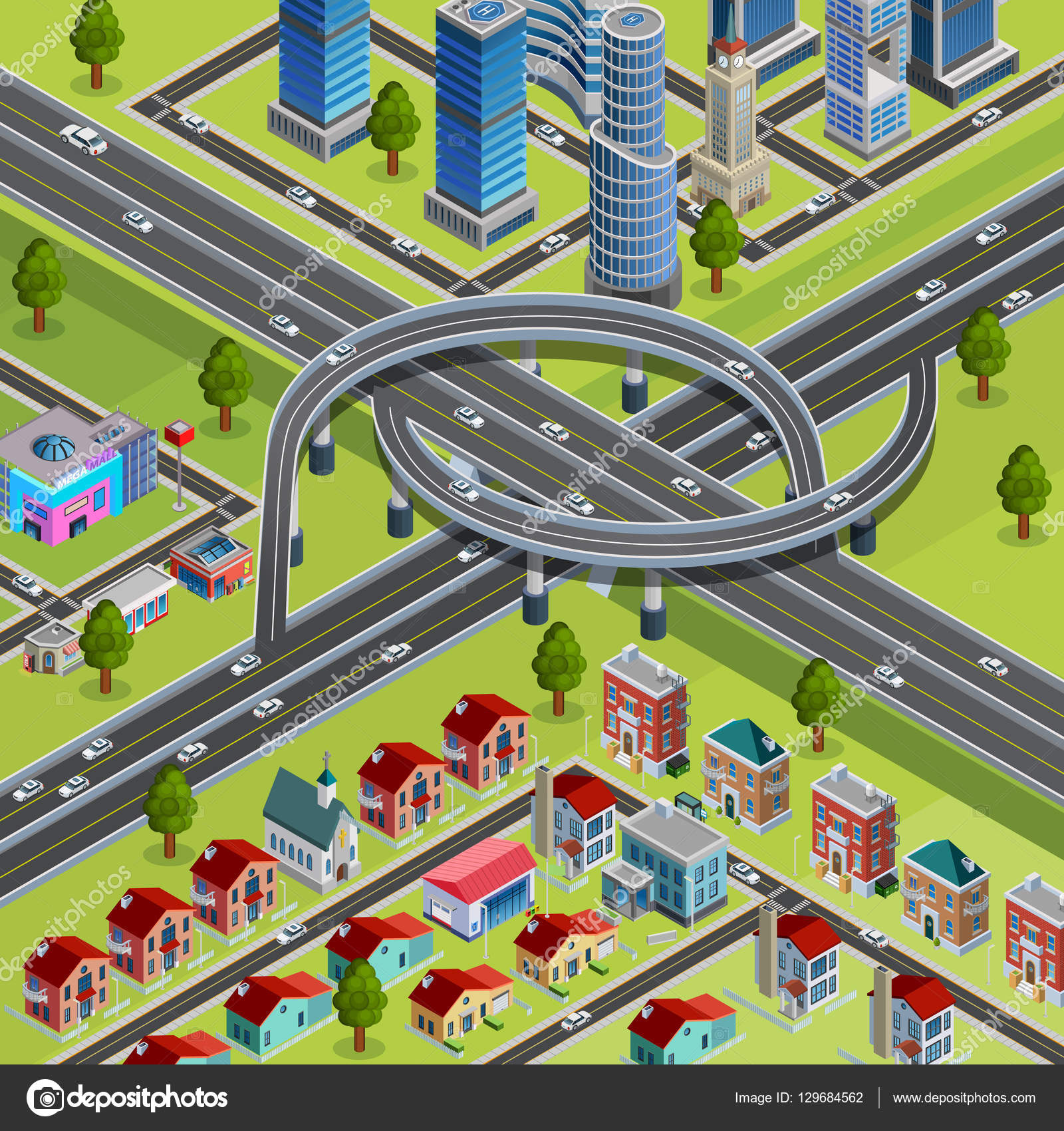 City Roads Junction Interchange Isometric Poster Stock Vector by ...