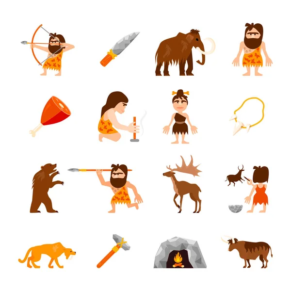 Prehistoric Stone Age Caveman Icons Stock Vector Image by ©macrovector ...
