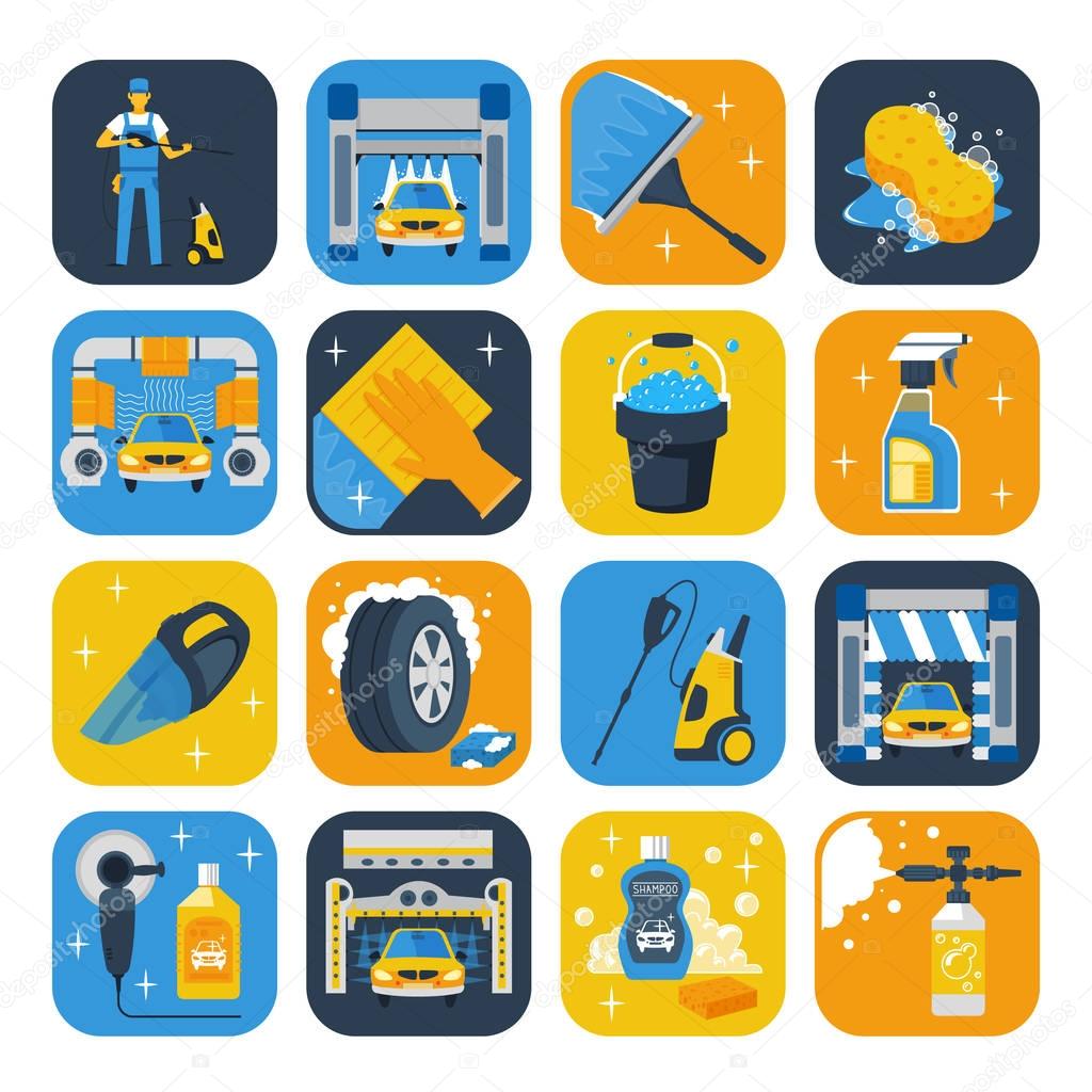 Car Wash Symbols Flat Icons Set Stock Vector Image by ©macrovector ...