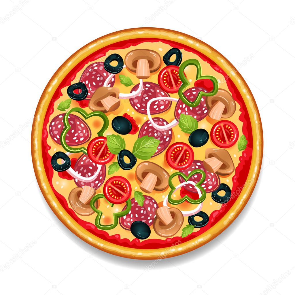 Colorful Round Tasty Pizza Stock Vector Image by ©macrovector #130072468