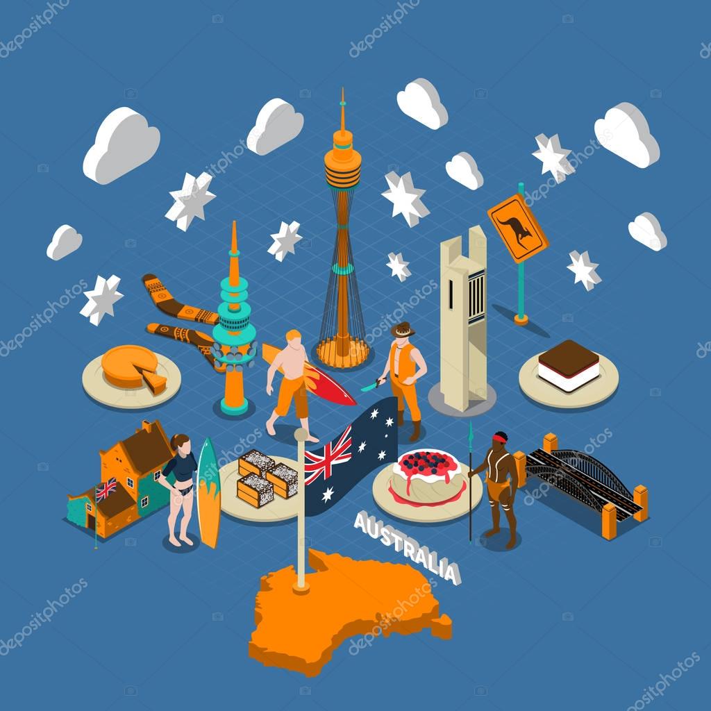Australian Touristic Attractions Symbols Isometric Composition Stock ...