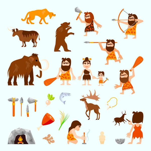 Prehistoric Stone Age Caveman Icons Stock Vector Image by ©macrovector ...