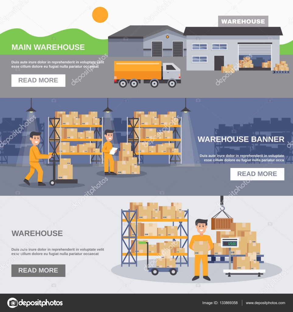 Warehouse Inside And Outside Horizontal Banners Stock Vector by ...