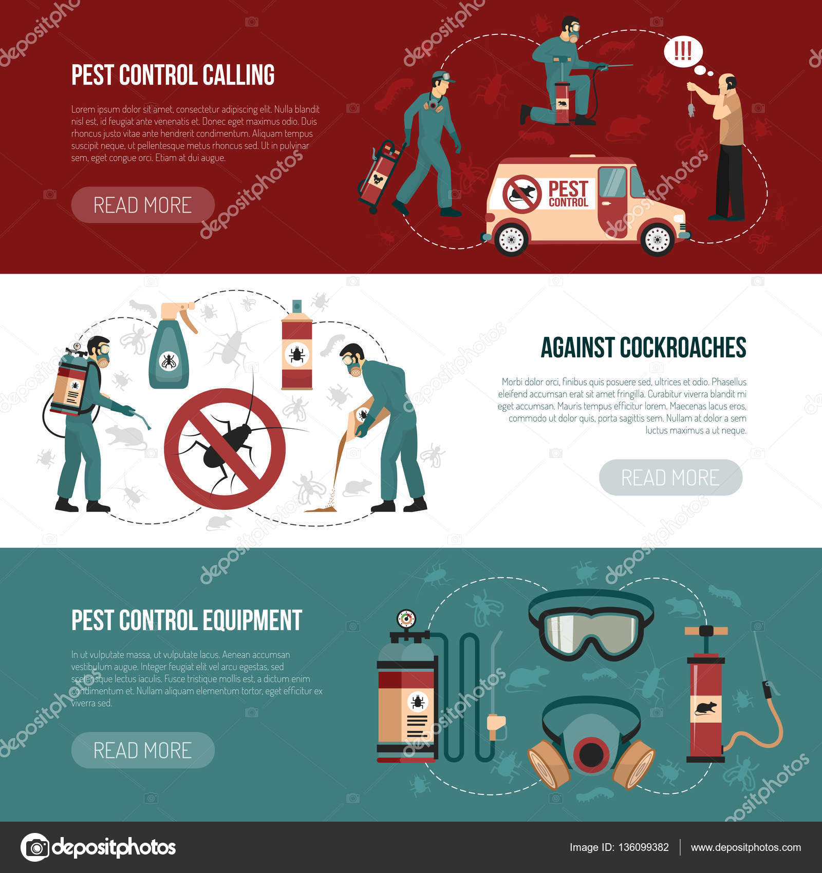 Pest Control Horizontal Banners — Stock Vector © macrovector #136099382