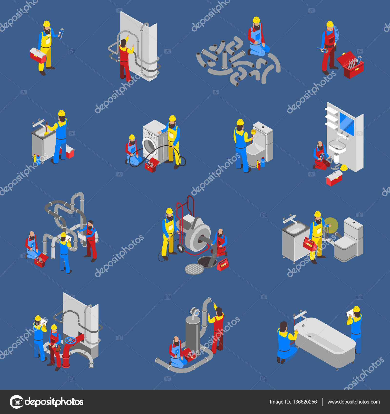 Download - Plumber Isometric People Icon Set — Stock Illustration