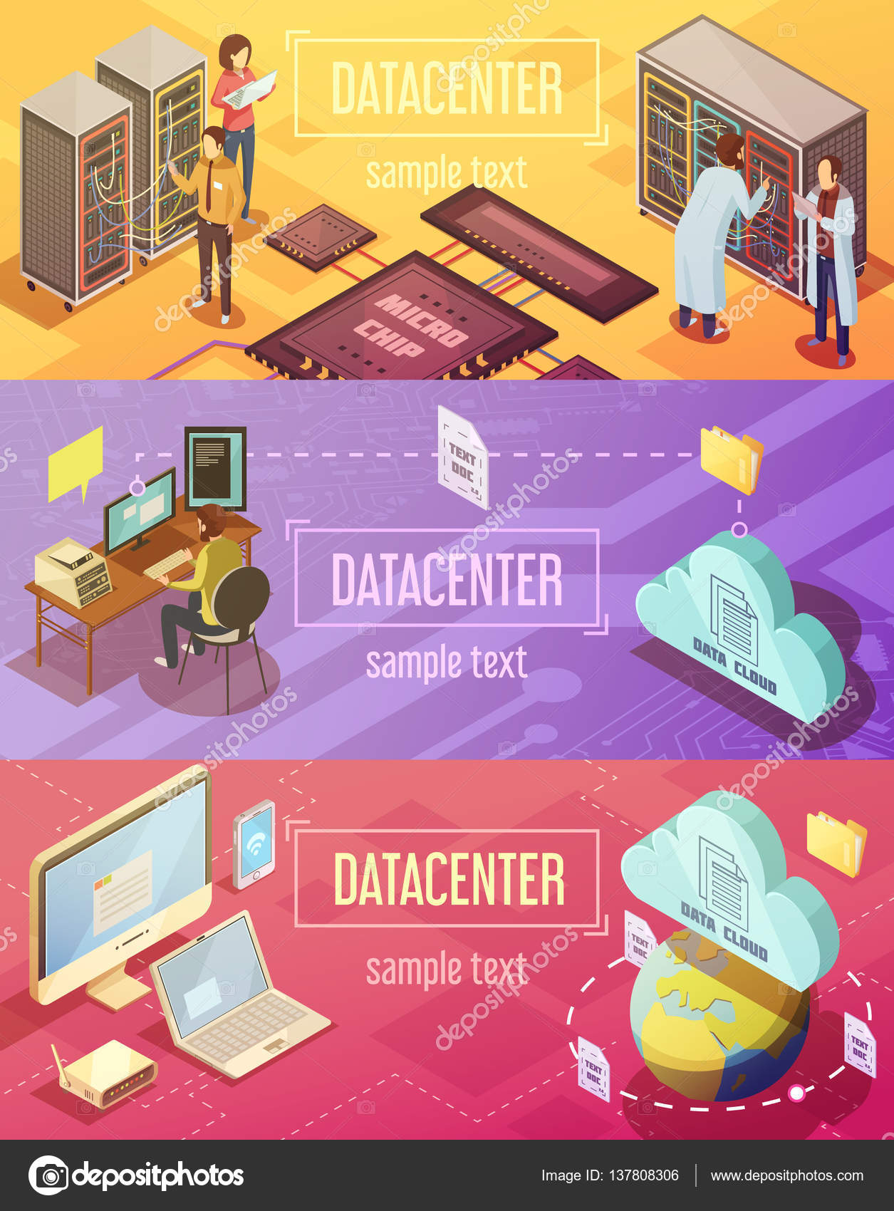 Datacenter Isometric Banners Set — Stock Vector © macrovector #137808306 Datacenter Isometric Banners Set — Stock Vector © macrovector #137808306