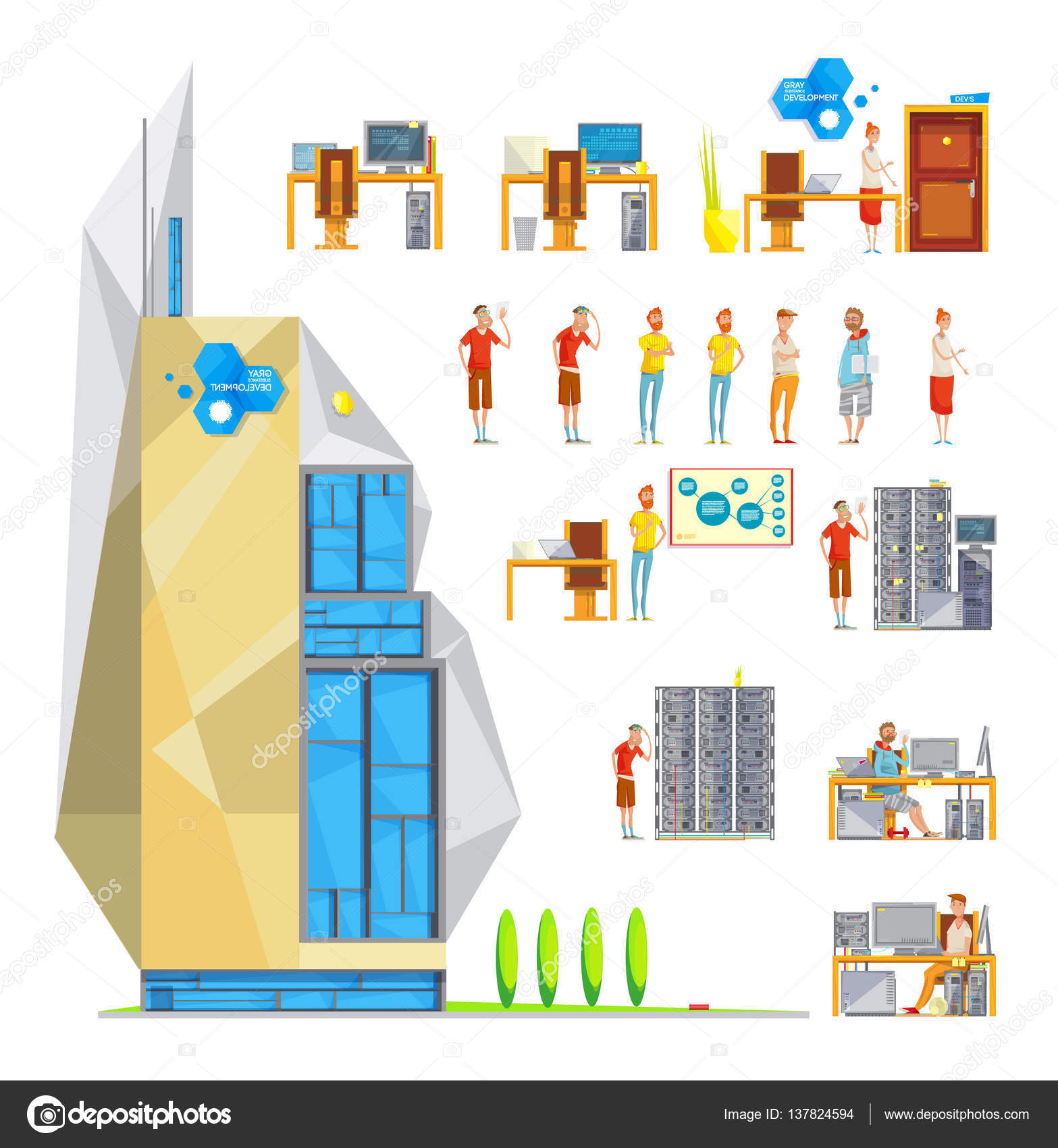 IT Office Constructor Set Stock Vector Image by ©macrovector #137824594