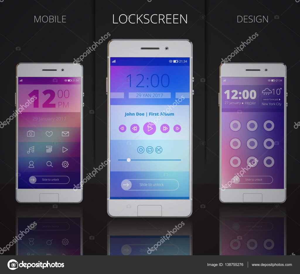 Smartphones Lock Screen Designs Stock Vector by ©macrovector 138755276