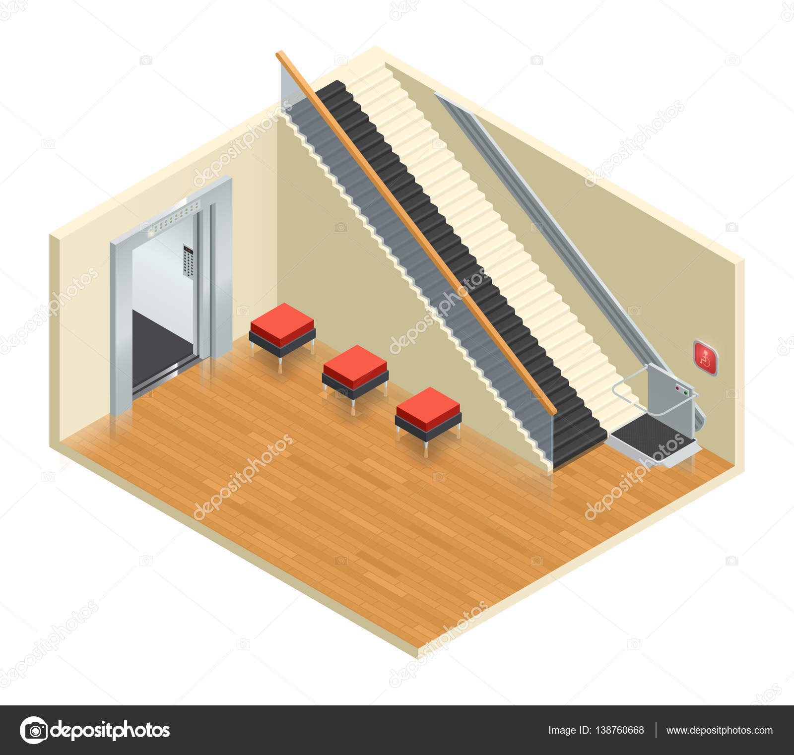 Stairway Elevator Isometric Interior Stock Vector Image by ©macrovector ...