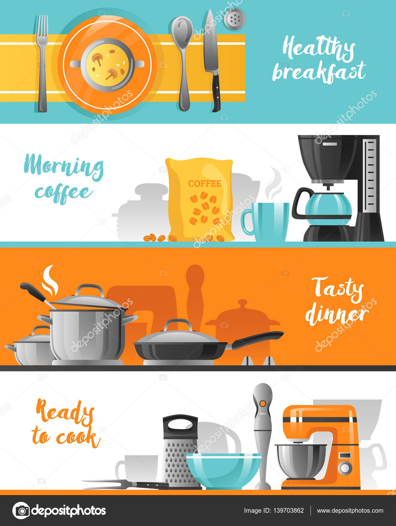 Kitchen Utensil Horizontal Banners Collection Stock Vector by ...