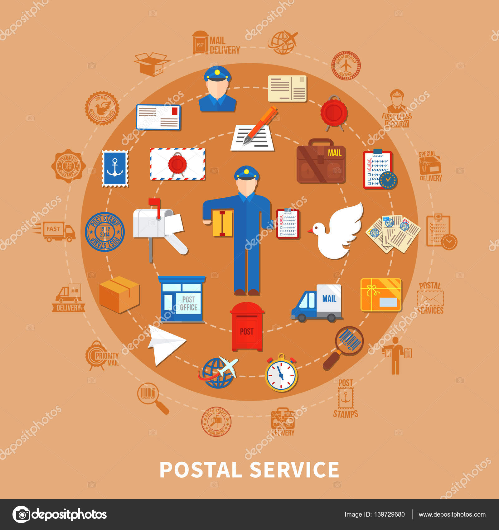 Postal Communication Round Design Stock Vector Image by ©macrovector ...