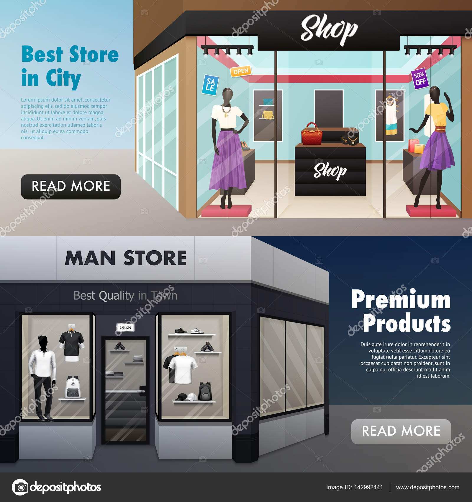 Fashion Store Front Banners Stock Vector Image by ©macrovector #142992441